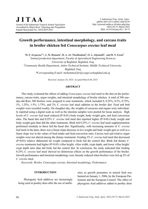 Pdf Growth Performance Intestinal Morphology And Carcass Traits In Broiler Chicken Fed