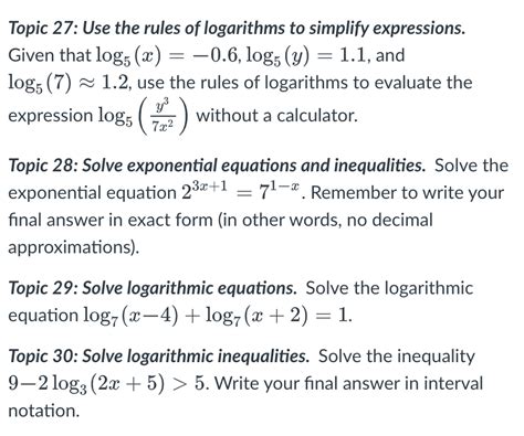 solved topic 27 use the rules of logarithms to simplify