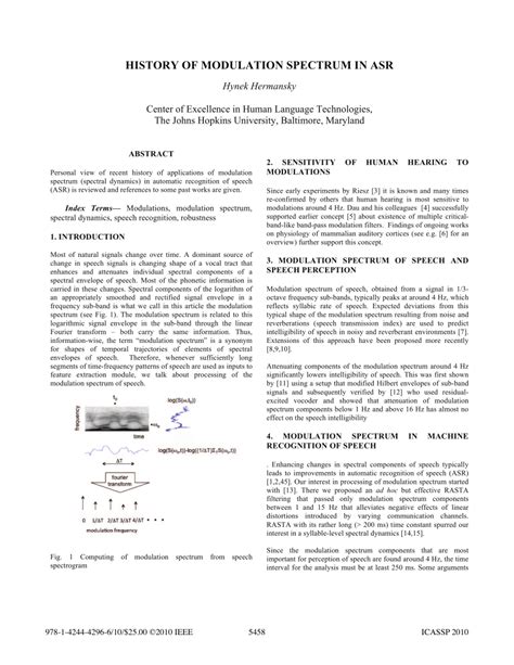 Pdf History Of Modulation Spectrum In Asr