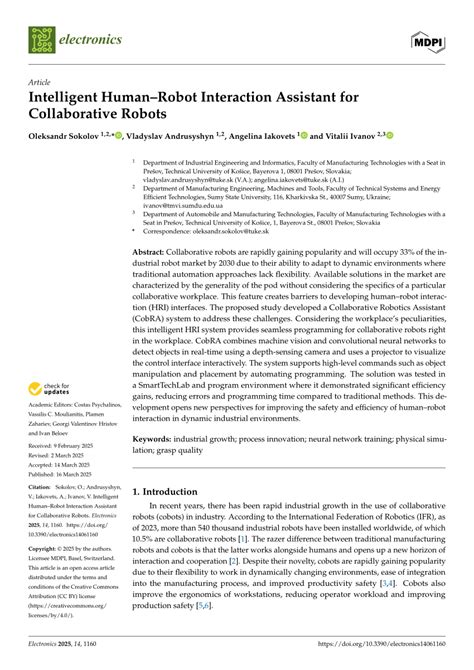 Pdf Intelligent Humanrobot Interaction Assistant For Collaborative