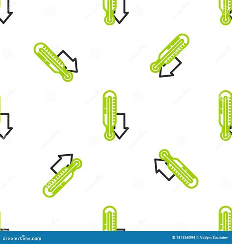 Line Meteorology Thermometer Measuring Icon Isolated Seamless Pattern On White Background