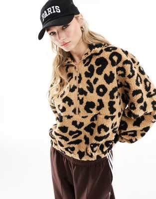 Only Teddy Half Zip Fleece In Leopard Print Asos