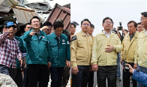 尹대통령은 ‘녹색 이재명 대표는 ‘노란색 민방위복[청계천 옆 사진관]