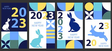2023년 새해 복 많이 받으세요 포스터 세트 기하학적 스타일에 벡터 디자인 템플릿입니다 미니멀리즘 트렌디한 배경 12월 31일에 대한 스톡 벡터 아트 및 기타 이미지