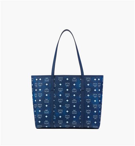 Medium Toni Top Zip Shopper In Visetos Blue Mcm ®us