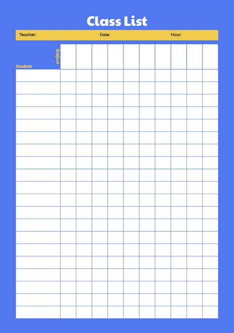 Printable Class List Template Free Printable Templates