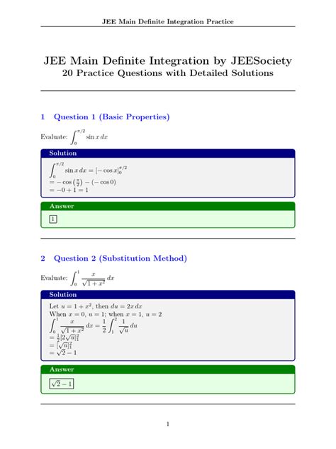 Jee Mains Definite Integration Pdf Mathematical Relations