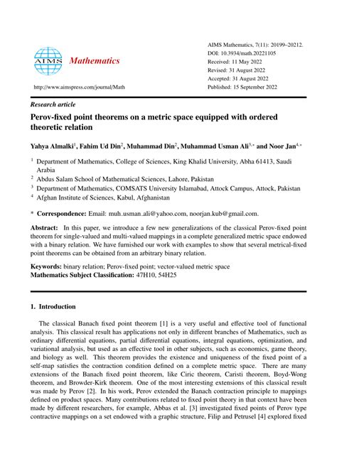 Pdf Perov Fixed Point Theorems On A Metric Space Equipped With
