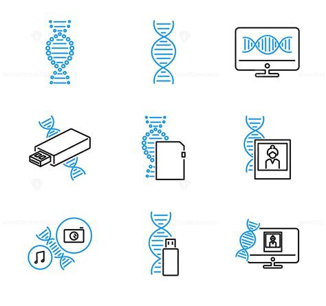 Free Dna Data Storage Outline Vector Icons Collection Set Vectormine