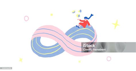 Illustration Of A Girl Sitting On An Infinity Loop Topology Concept