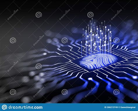 glowing 3d fingerprint in an electronic circuit release binary codes