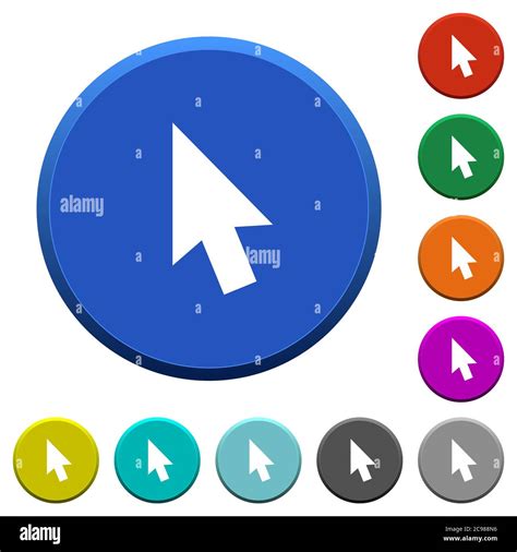 Mouse Cursor Round Color Beveled Buttons With Smooth Surfaces And Flat White Icons Stock Vector