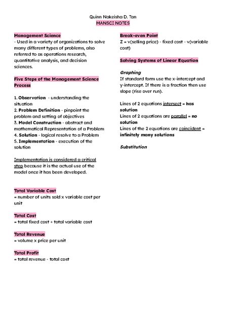 Mansci Prelims Key Concepts In Management Science Notes Studocu