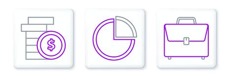 세트 라인 서류 가방 달러 기호와 파이 차트 인포 그래픽 아이콘과 동전 돈 벡터 아이콘에 대한 스톡 벡터 아트 및 기타 이미지 아이콘 가방 개념 Istock
