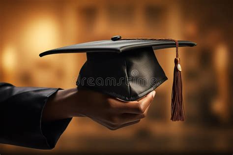 Generative Ai Image Of Hand Holding A Graduation Cap On Blurred Background Stock Illustration