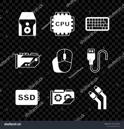 set uninterruptible power supply processor cpu stock vector royalty