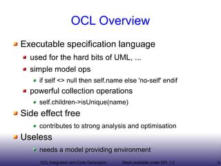 OCL Integration And Code Generation ODP Programming Languages Computing
