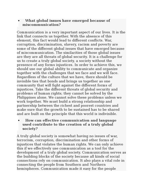 What Global Issues Have Emerged Because Of Miscommunication Docx Pdf