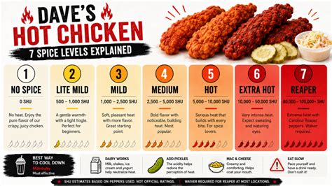 Daves Hot Chicken Spice Levels — All 7 Flavors Explained 2026