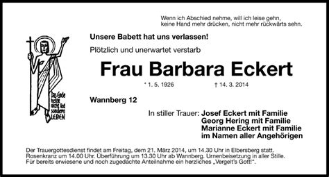 Traueranzeigen Von Barbara Eckert Trauernnde