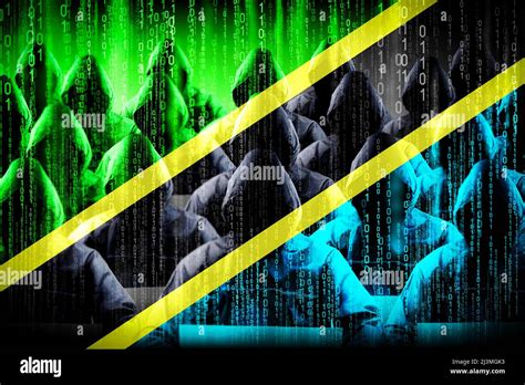Anonymous Hooded Hackers Flag Of Tanzania Binary Code Cyber Attack