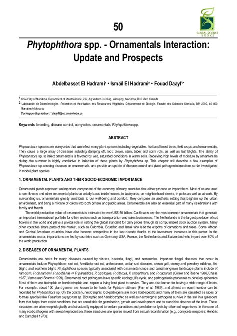 Pdf Phytophthora Spp Ornamentals Interaction Update And Prospects