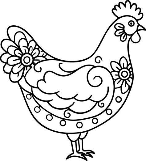 Decorative Hen Line Art Illustration Hen Chicken Poultry Farm