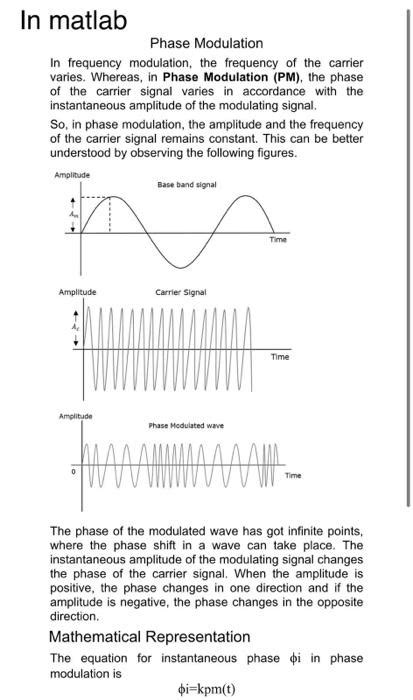 Solved In Matlab Phase Modulation In Frequency Modulation