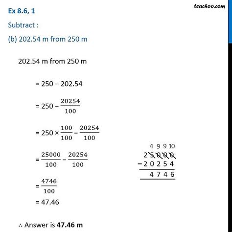 Ex 8 6 1 Subtract A 18 25 From 20 75 B 202 54 M From 250 M