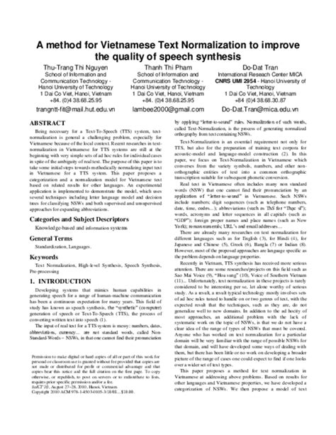 Pdf A Method For Vietnamese Text Normalization To Improve The Quality Of Speech Synthesis