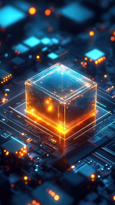 Futuristic Glowing Tech Cube Processor Advanced Quantum Computing Chip Powerful Ai Tech High