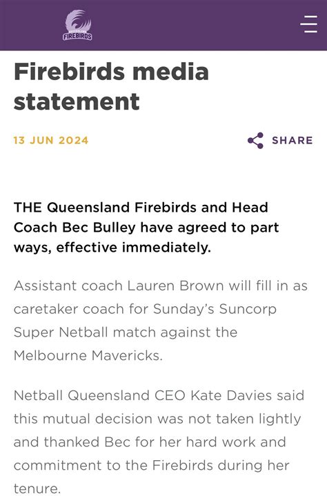 Queensland Firebirds Part Ways With Coach Bec Bulley After Player