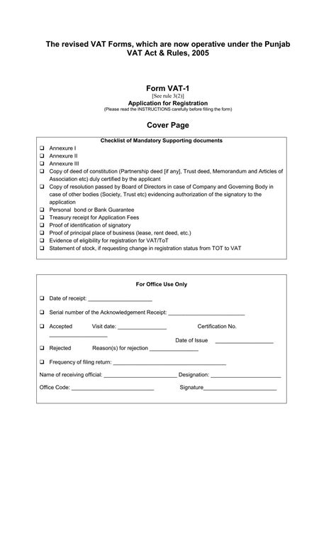 The Revised Vat Forms Which Are Now Operative Under The Punjab