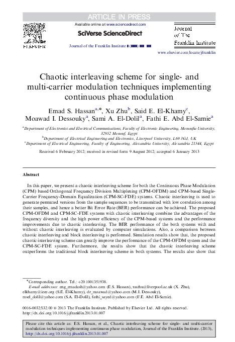 Pdf Chaotic Interleaving Scheme For Single And Multi Carrier