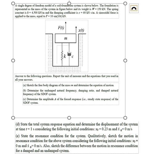 SOLVED Please Write MATLAB Code For A Single Degree Of Freedom Model Of A Soil Foundation
