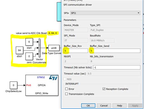 stm32 mat simulink spi example compilation and chi