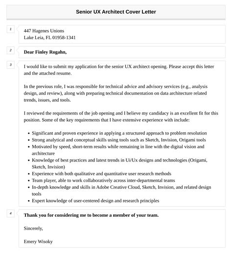 Senior UX Architect Cover Letter Velvet Jobs