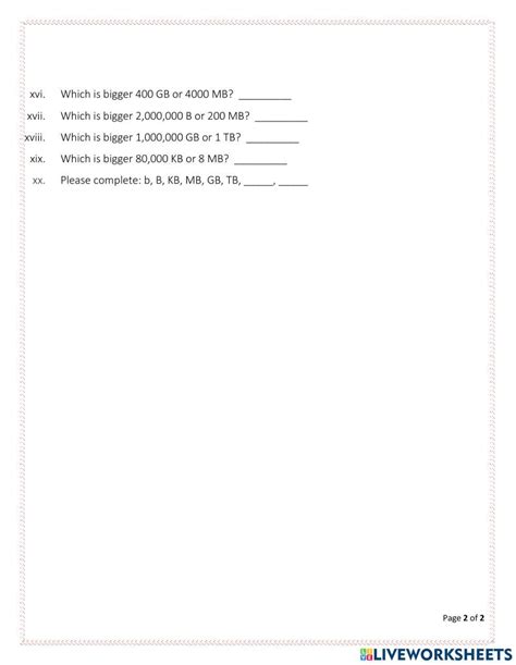 Computer Storage Conversion Activity Sheet 4126905
