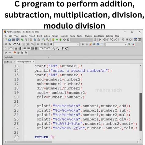 Arithmetic Operator In C Example Codemathematical Calculations