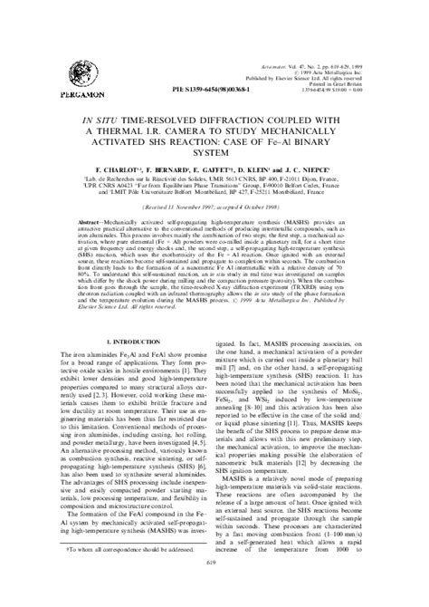 Pdf In Situ Time Resolved Diffraction Coupled With A Thermal Ir