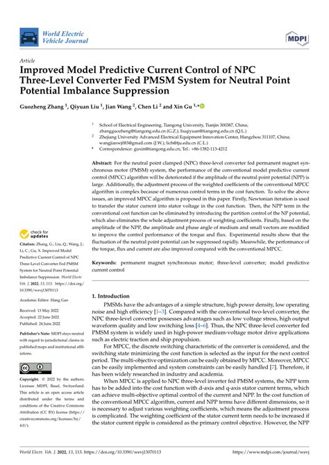 Pdf Improved Model Predictive Current Control Of Npc Three Level Converter Fed Pmsm System For