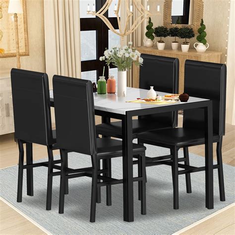 5 Pieces Modern Kitchen Dining Table Set Faux Marble Rectangular Breakfast Table With 4 Piece