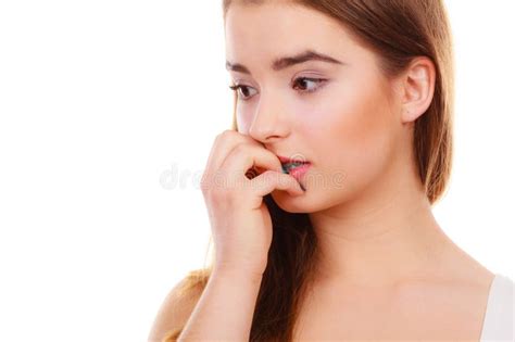 Teenage Woman Looking Worried Thinking About Something Stock Image