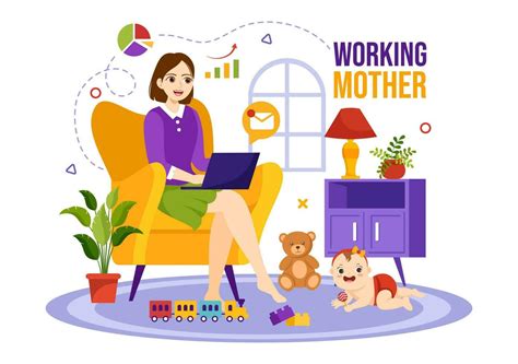 Working Mother Vector Illustration With Mothers Who Does Work And Takes