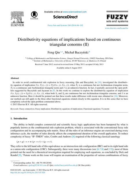Pdf Distributivity Equations Of Implications Based On Continuous Triangular Conorms Ii