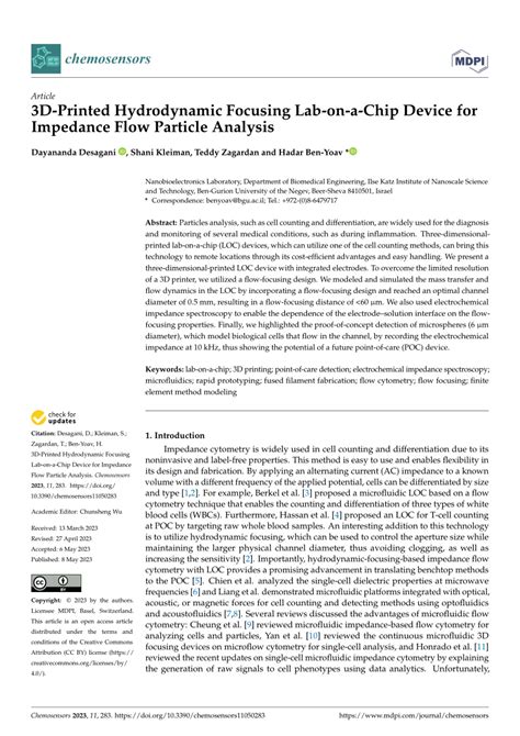 Pdf 3d Printed Hydrodynamic Focusing Lab On A Chip Device For Impedance Flow Particle Analysis