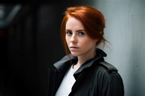 Premium Ai Image Portrait Of A Beautiful Redhead Woman Standing Against A Wall Wearing A White