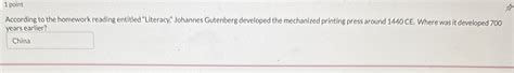 Solved 1 PointAccording To The Homework Reading Entitled Chegg