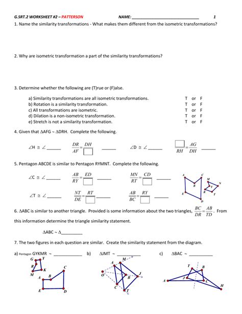 G Srt A 2 Worksheet 1 Geometry Common Core Common Core Worksheets