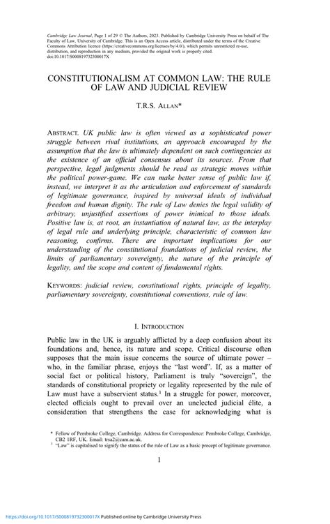 Pdf Constitutionalism At Common Law The Rule Of Law And Judicial Review